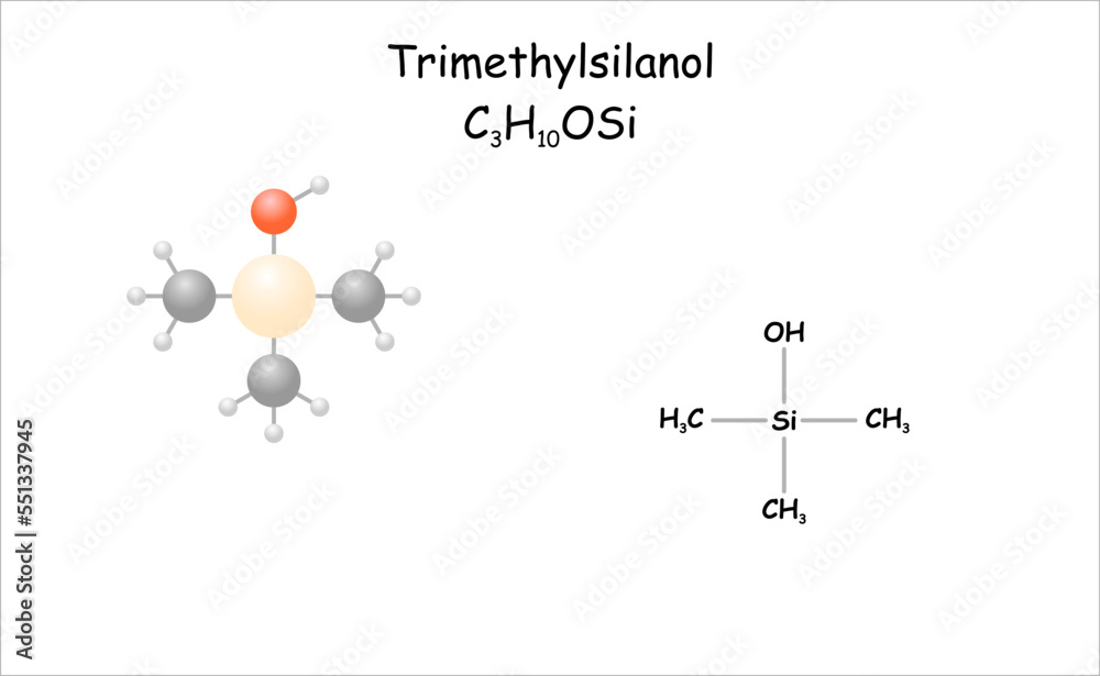 Stylized Molecule Model Structural Formula Of Trimethylsilanol Use For Hydrophobic Coating On