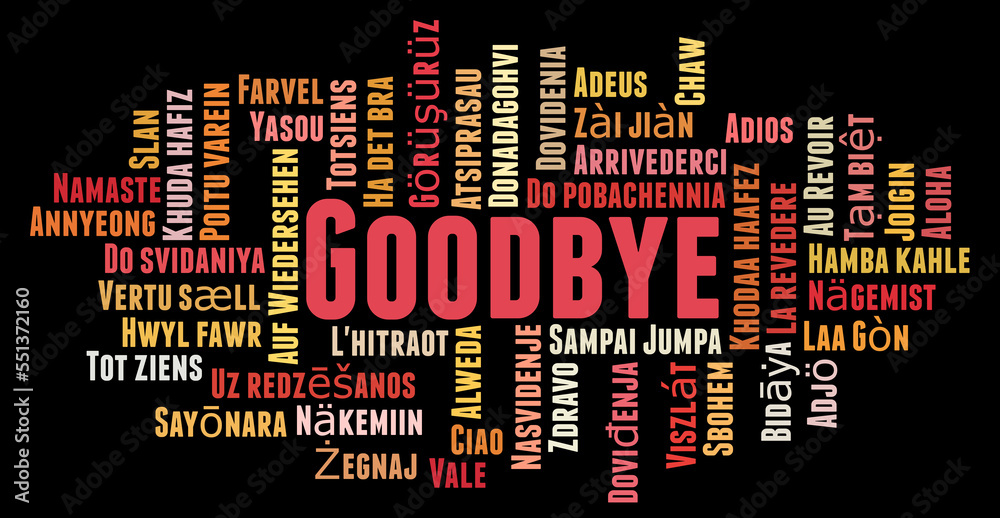 Goodbye in different languages word cloud concept on black Stock ...