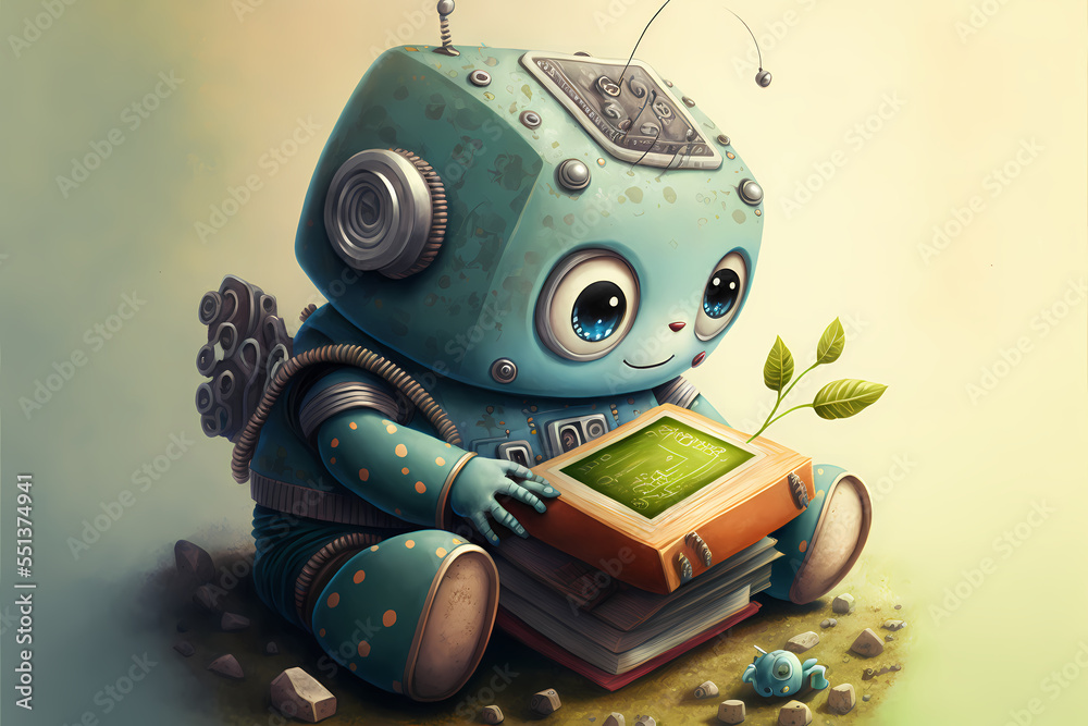 cute little kid cube tv robot playing, baby Roboter, cartoon digital ...