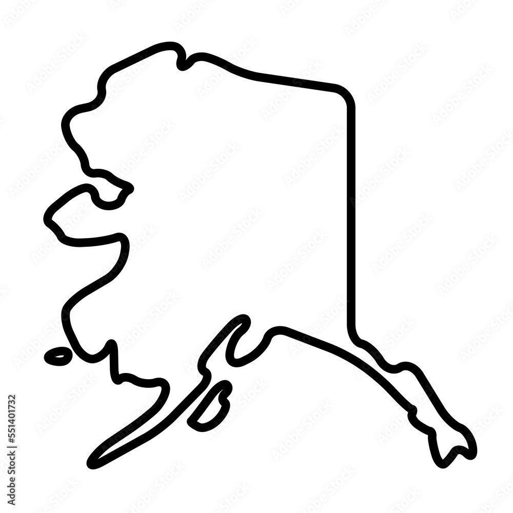 Alaska state of United States of America, USA. Simplified thick black ...