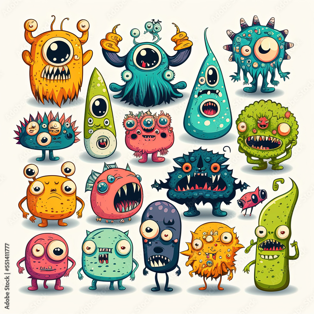 set of cartoon monsters illustration sprite sheet style Stock ...