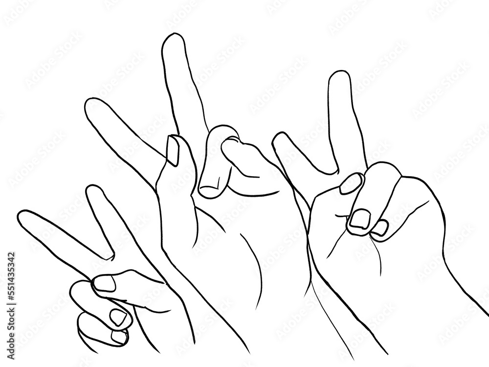 hand gestures illustration, hand sign, peace pose, draft line ...