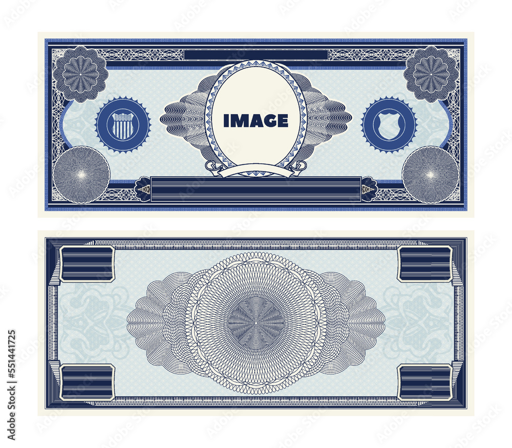 Vector blank sample blue vintage retro banknote labeled image in an ...