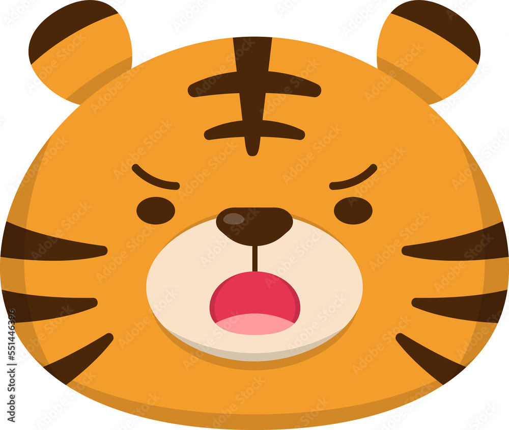 Angry sad tiger emoji, cute cartoon comic mascot face expression Stock ...