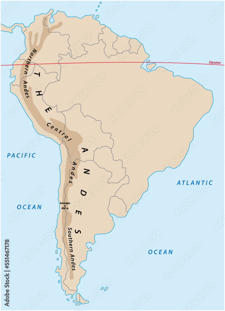 simple outline map of the south american andes mountains Stock Vector ...