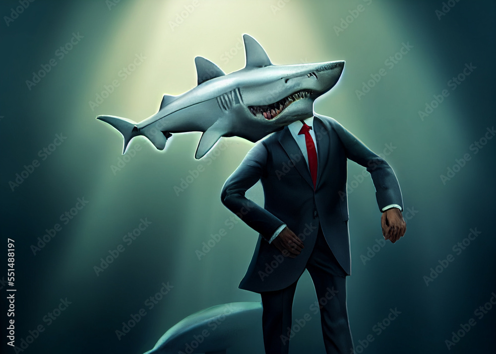 Shark business. Dangerous evil manager. Stock Illustration | Adobe Stock