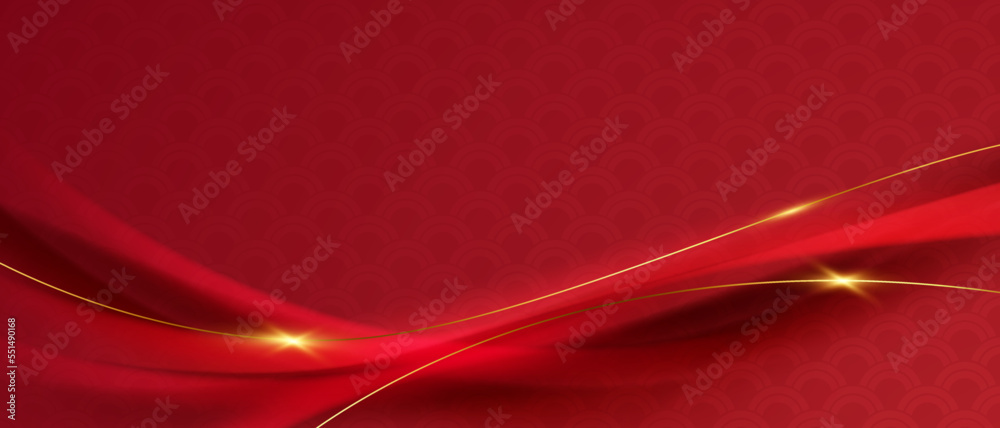 Chinese style red wave pattern background design luxury vector ...