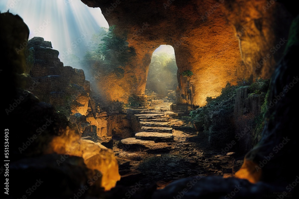 Fantasy Cave, Temple Stock Illustration | Adobe Stock