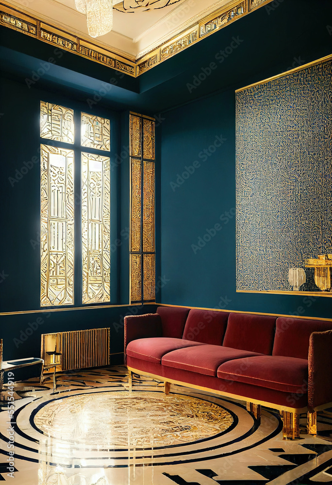 Hall of a luxury home. Corridor between rooms in an antique mansion ...