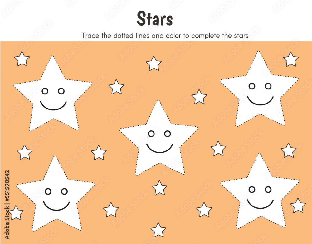 Draw stars, trace the dotted lines and color the stars. Practice ...