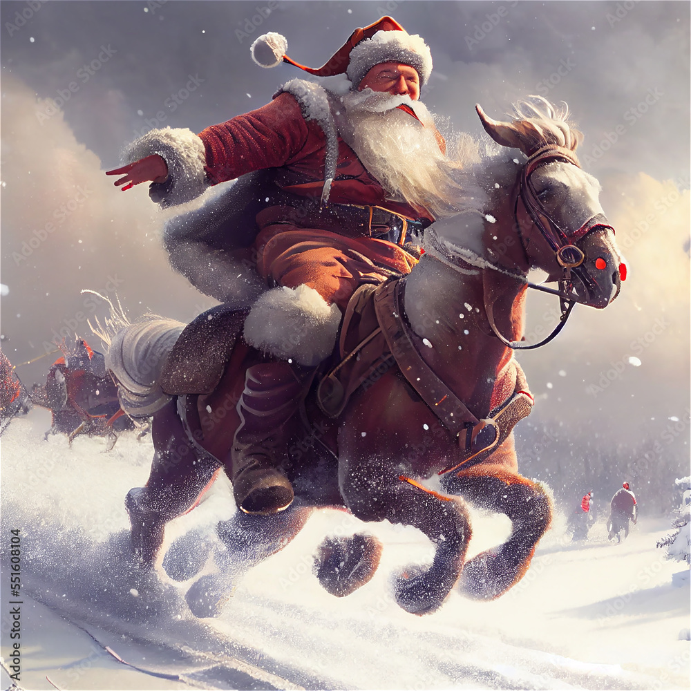 Santa claus riding in the snow, generative IA Stock Illustration ...