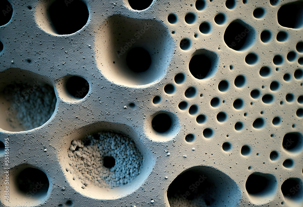 Holes in a concrete surface, concrete background with holes, grey ...
