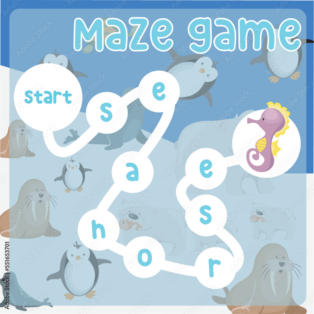 Maze game for children with animal theme. Preschool worksheet ...