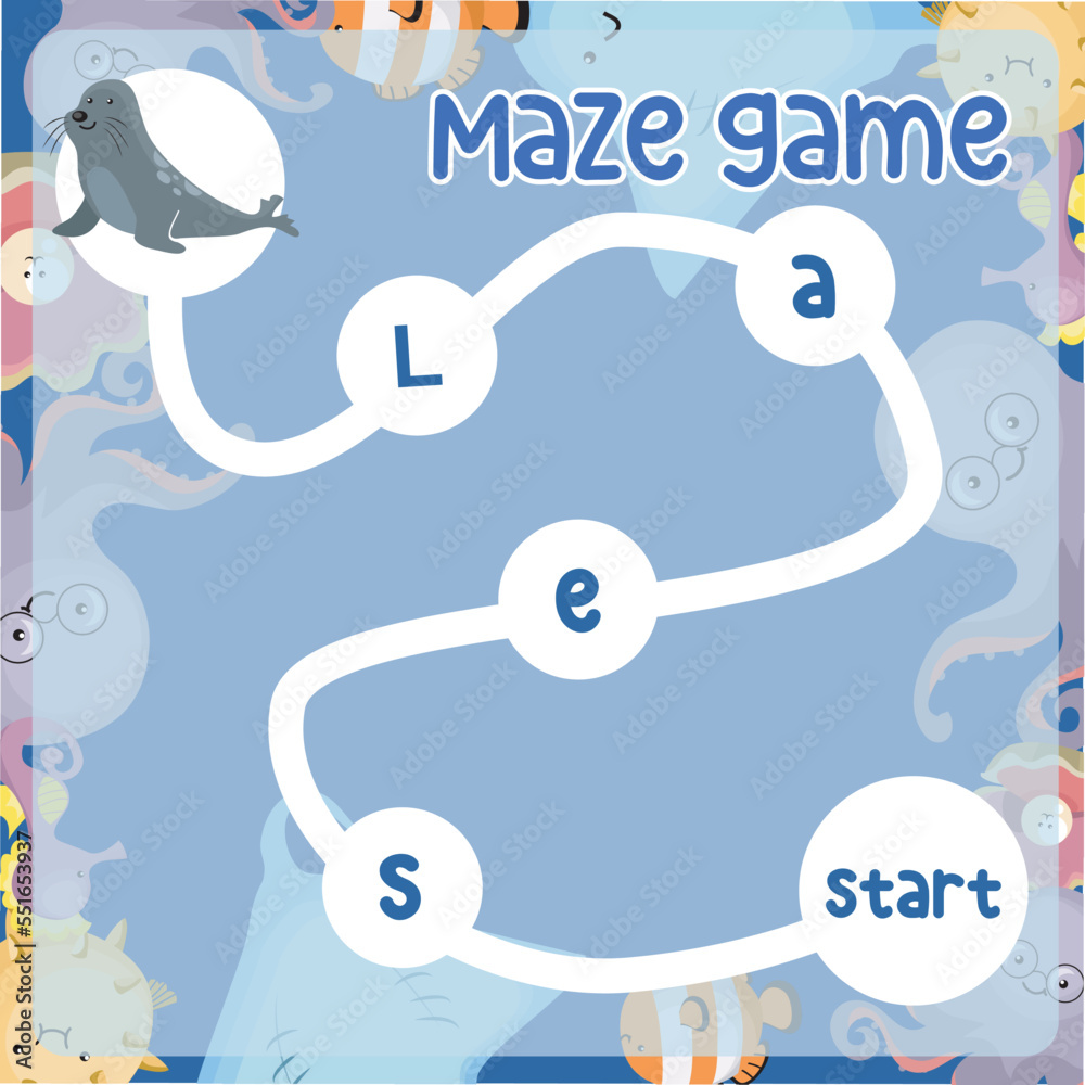 Maze game for children with animal theme. Preschool worksheet ...
