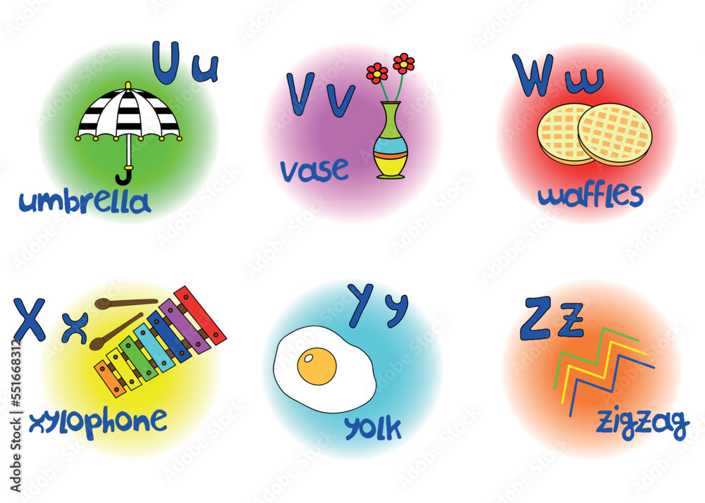 six letters of english alphabet with upper and lower case letters and ...