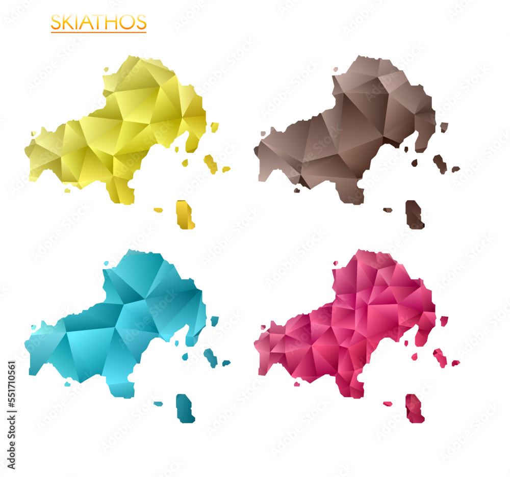 Vetor Set of vector polygonal maps of Skiathos. Bright gradient map of ...