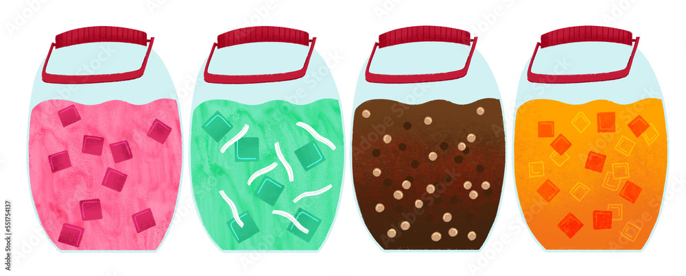 Filipino samalamig sweet chilled beverages in pink gulaman, buko pandan ...