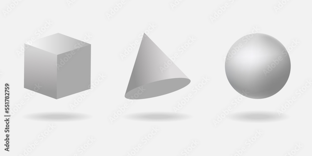 Geometric 3d shapes of sphere, cone and cube. Basic three-dimensional ...