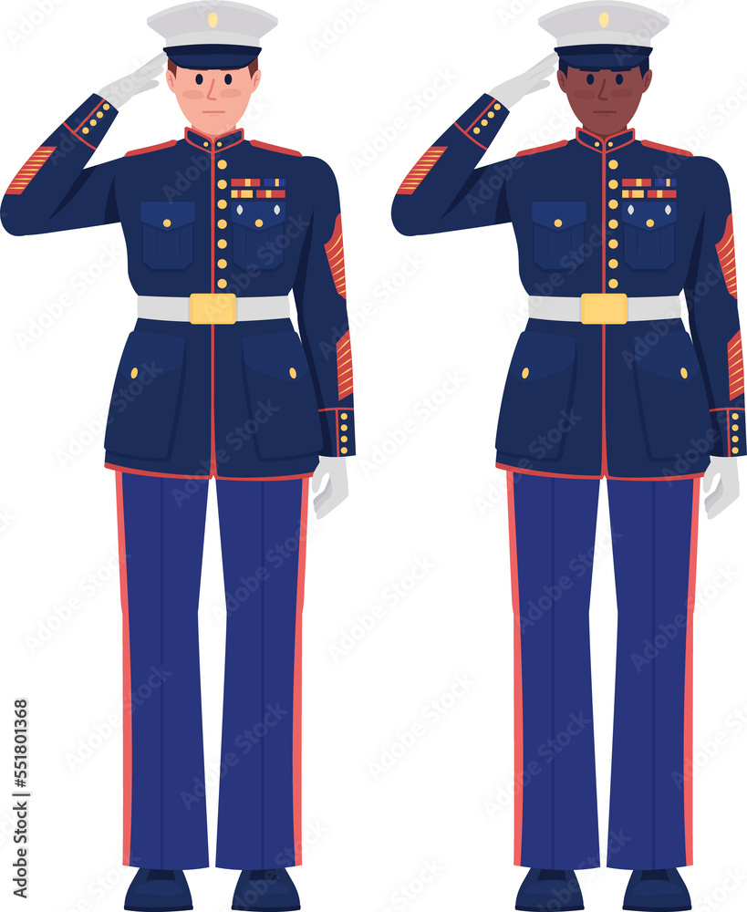 Full dress uniform semi flat color raster characters. Standing figures ...