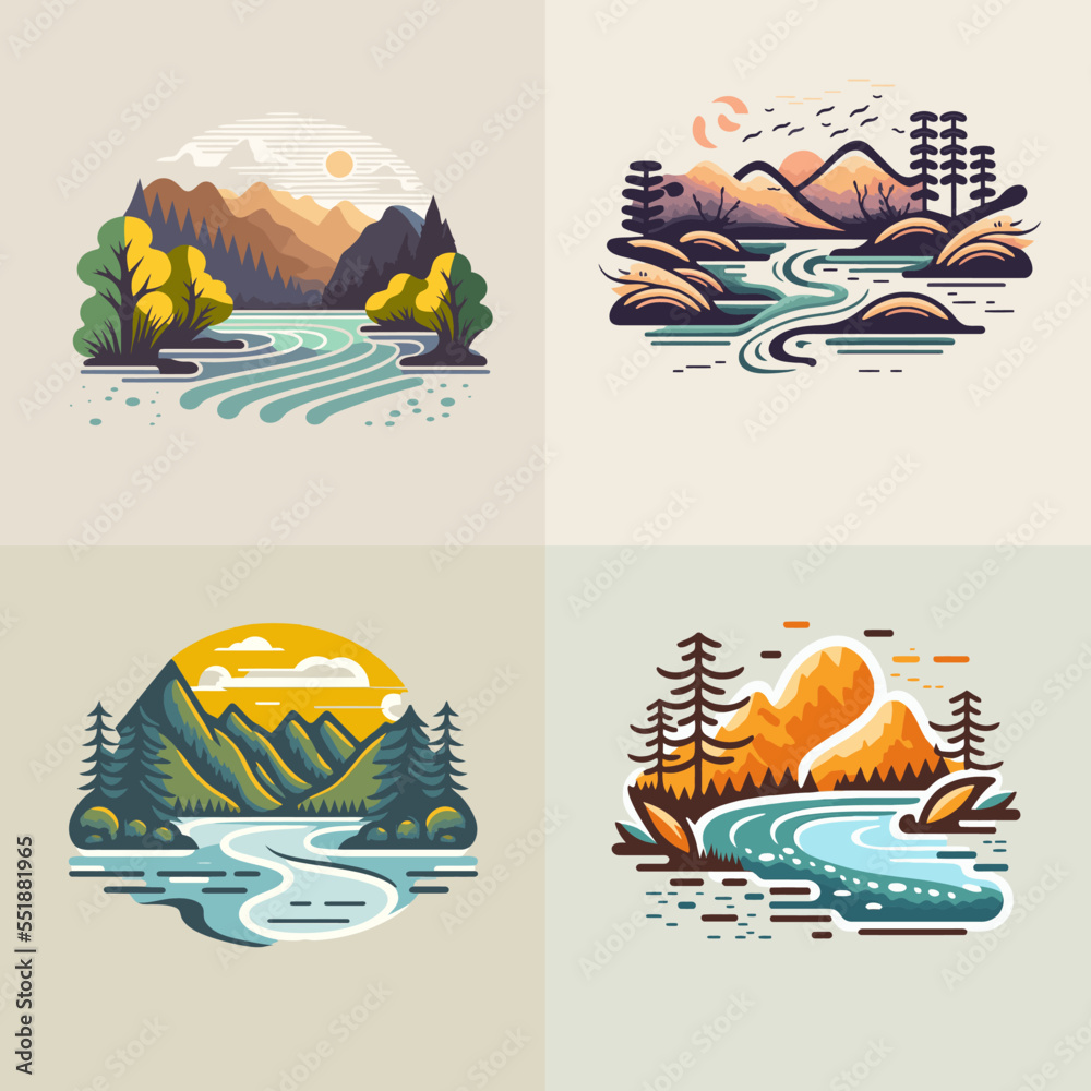 collection of valley river nature mountain forest logo label badge ...