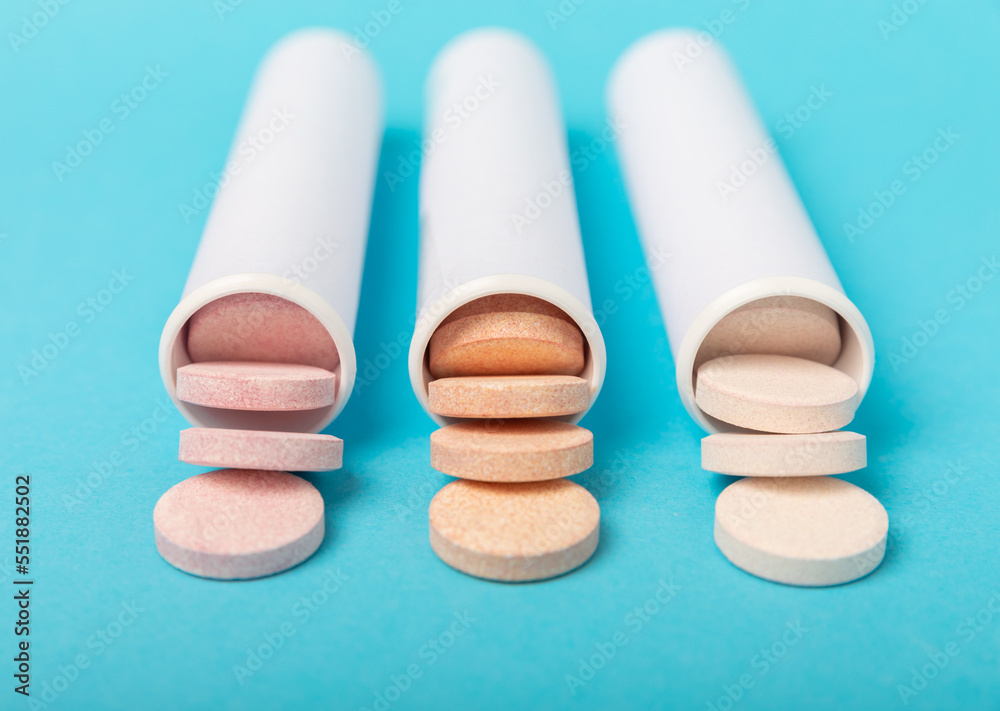 Multivitamin effervescent tablets. Soluble tablets of vitamin C ...