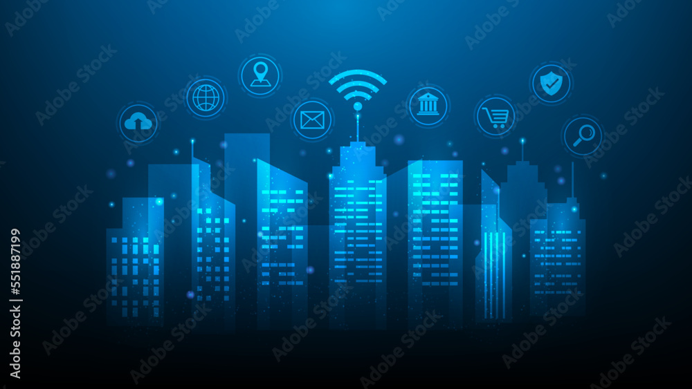 smart city building 5g wifi technology digital. internet connectivity ...