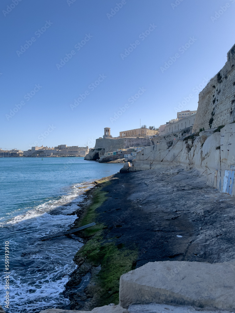 Valletta, Malta: The shore of the Grand Harbour. In the background is ...
