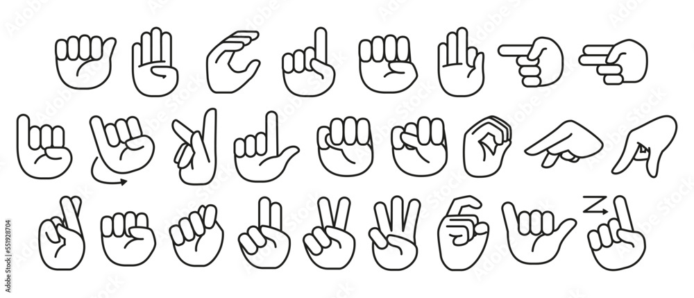 Vector Set Hands Set Sign Language Alphabet. Stock Vector | Adobe Stock