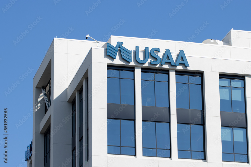 Charlotte, NC, USA - June 18, 2022: USAA logo is seen at its new office ...
