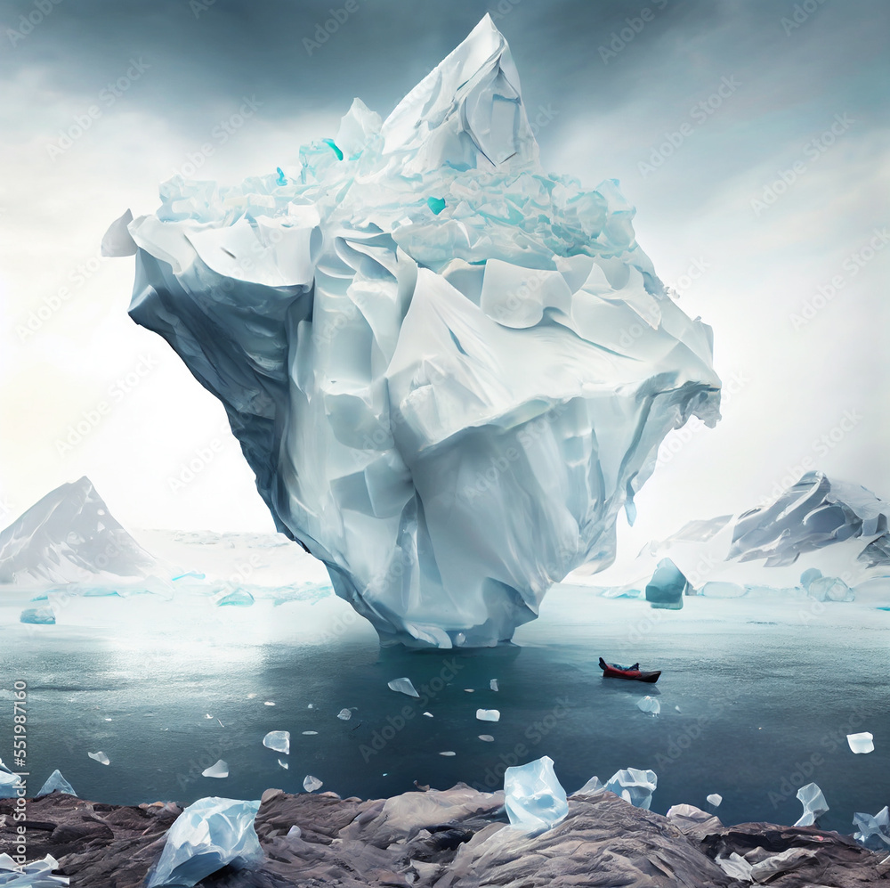 Ilustración de Stock Plastic bag environment pollution with iceberg of ...