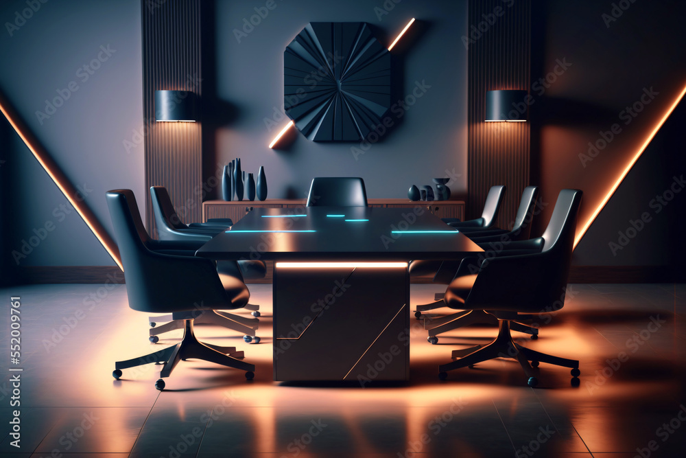 futuristic meeting room, modern luxurious office interior with advisory ...