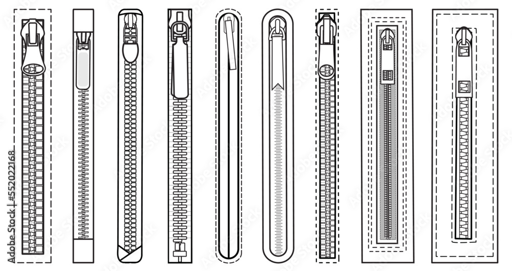 Different types of Zipper Fasteners Vector Stock Vector | Adobe Stock