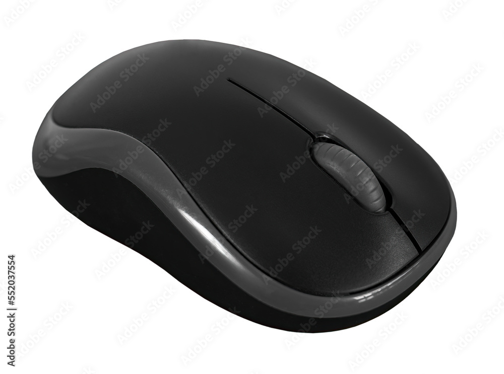 Black computer wireless mouse, isolated on white or transparent ...