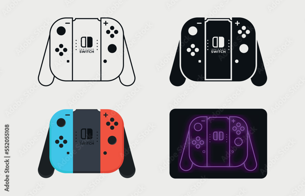 Set of Nintendo Switch black and white red blue gaming console vector ...