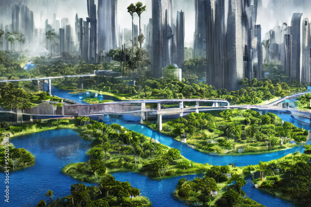 City of the future, environmental architecture, green ecology town ...