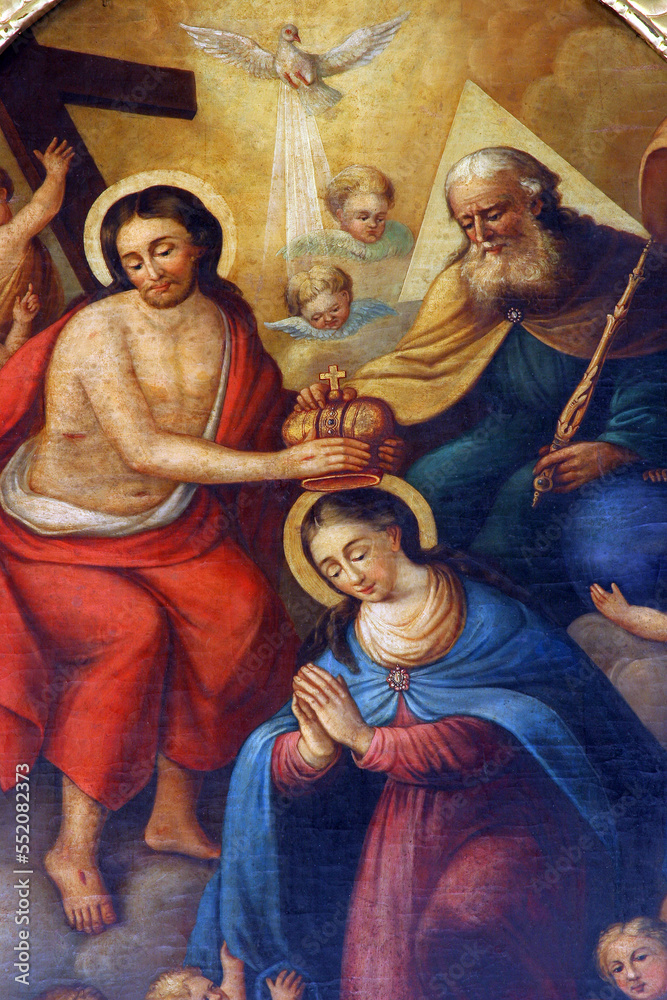 Coronation of the Virgin Mary, main altar in the parish church of the ...