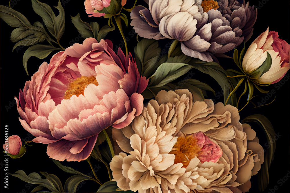 Peonies pattern oil painting generative art Stock Illustration | Adobe ...