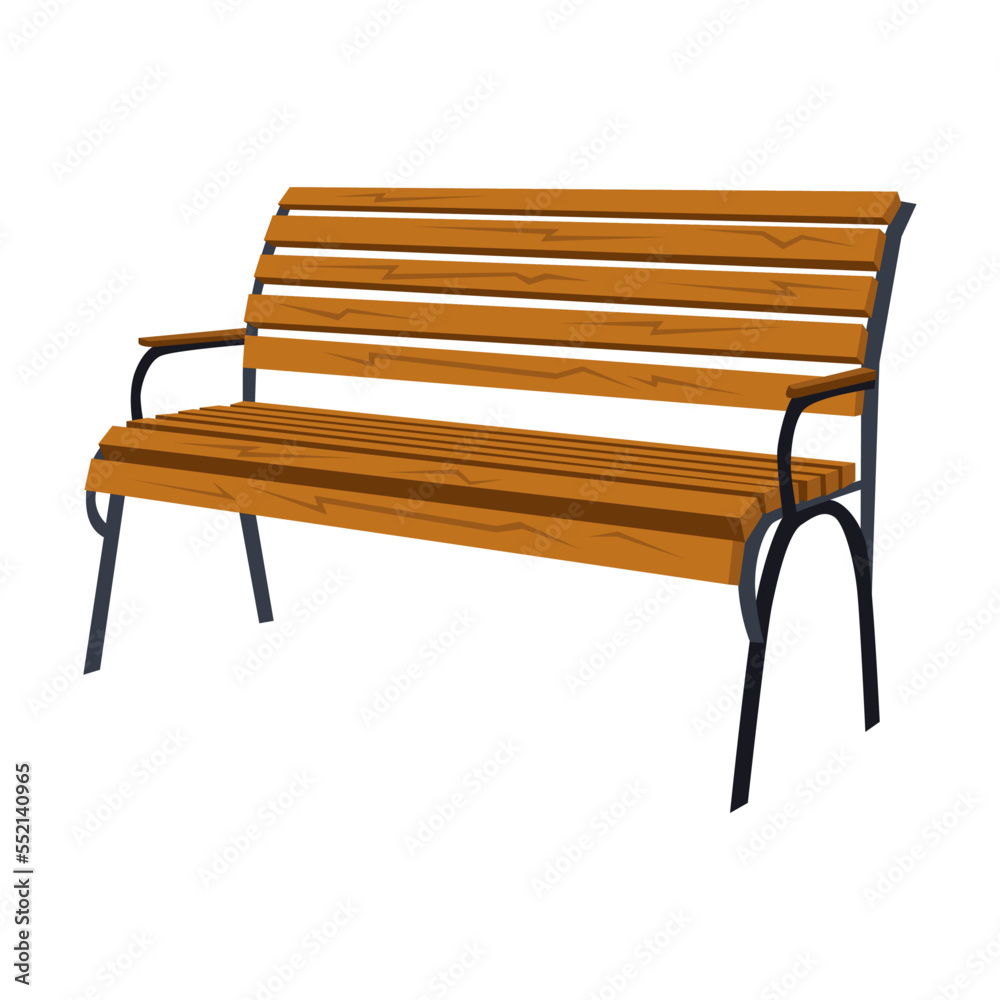 Wooden park bench cartoon illustration. Colorful garden or city bench ...