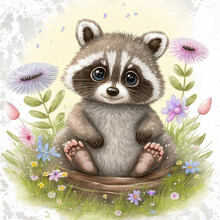 Cute Raccoon With Flowers Free Stock Photo - Public Domain Pictures