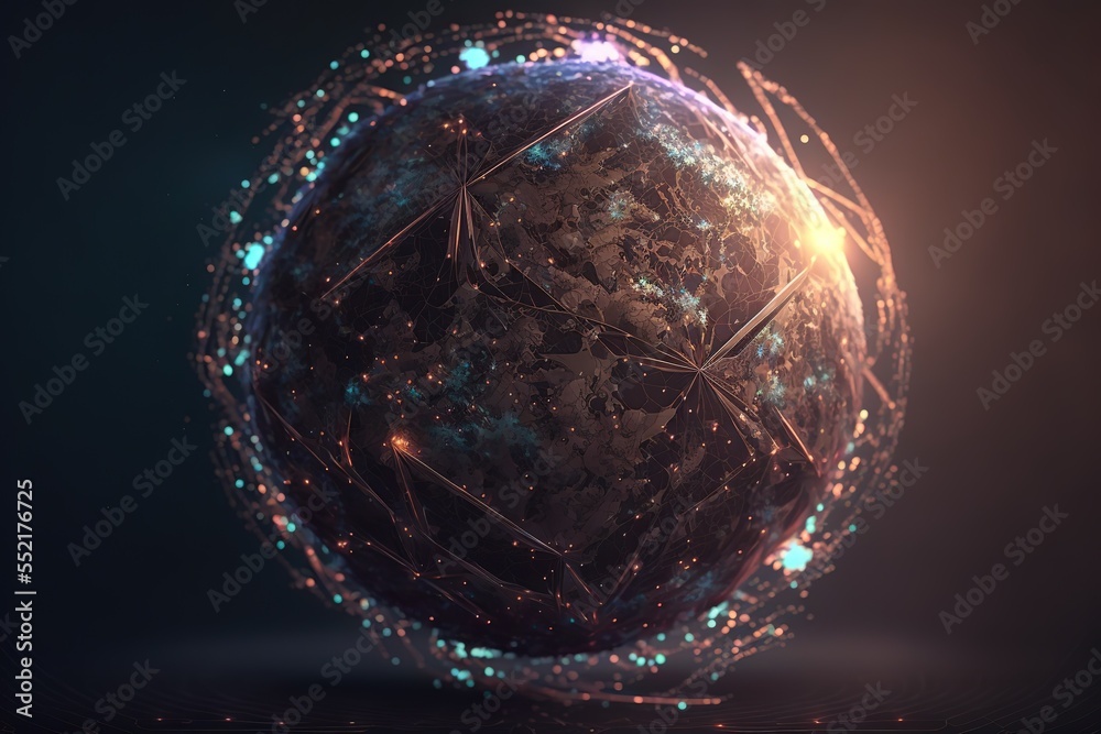 Earth map in futuristic style with grid around and lights. Modern earth ...