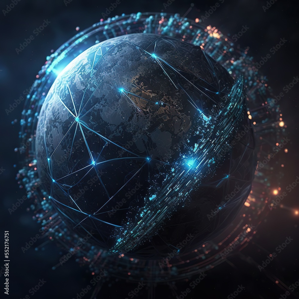 Earth map in futuristic style with grid around and lights. Modern earth ...