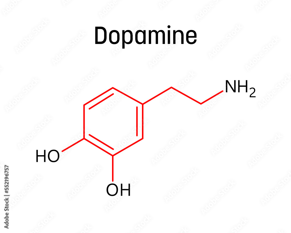 Dopamine molecular structure. Dopamine is neurotransmitter with ...