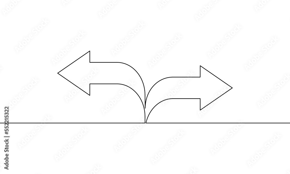 Continuous line drawing of arrow business icon. Left and right. Object ...