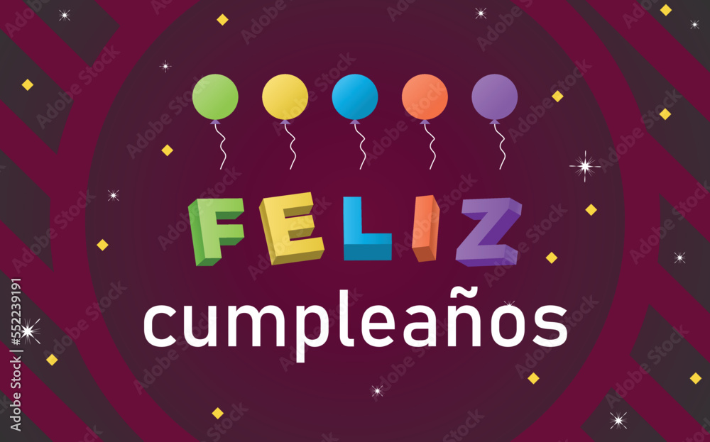 Happy birthday in spanish, feliz cumpleanos illustration with colorful ...