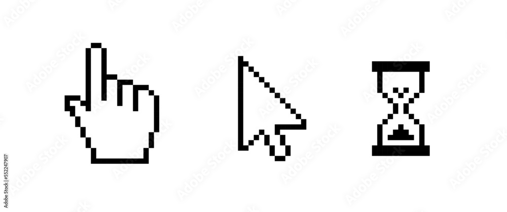 Cursor Arrow, Hand Click and Hourglass Loading or Waiting Icons. Classical Windows Xp, 95. Stock ...