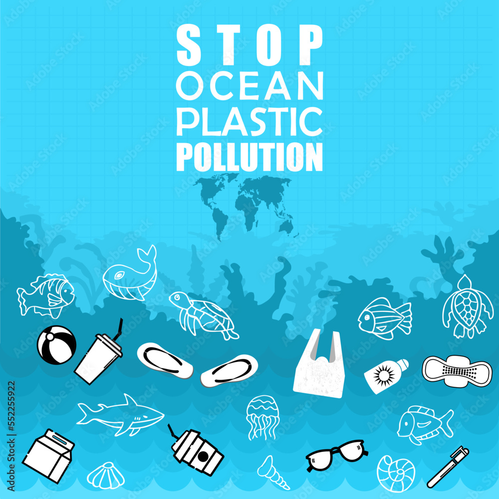 Stop Ocean Plastic Pollution, poster and banner Stock Vector | Adobe Stock