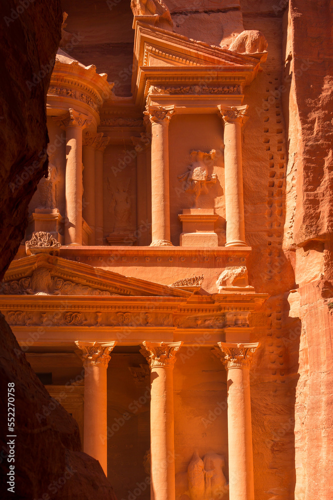 Petra, Jordan frame view of Siq walls and the Treasury, Al Khazneh, one ...