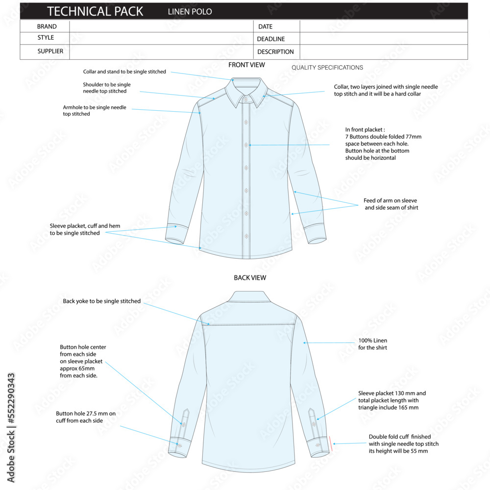 illustration of dress, shirt tech pack, full sleeve shirt tech pack ...