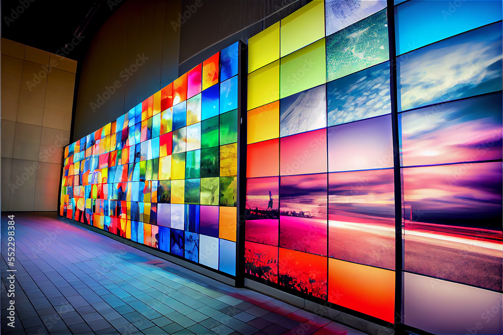 Video wall with multimedia images on different television screens ...