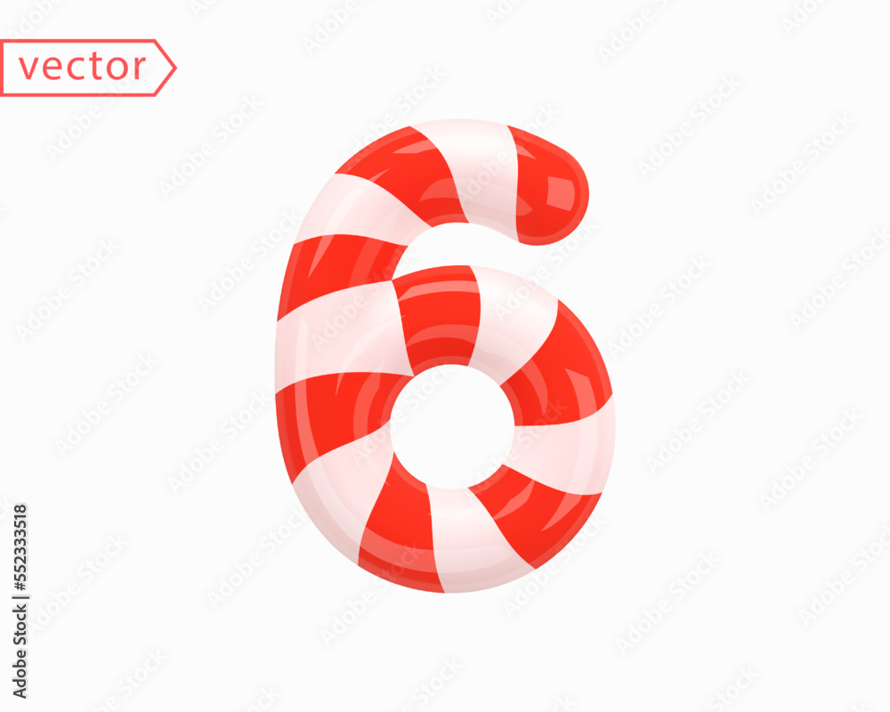 Number 6. Number Six sign white intertwined with red ribbon. 3d Numeral ...